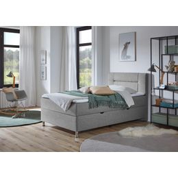 Boxbett Home Affaire "Escalon mit Bettkasten, inkl. Topper", grau, B:122cm L:209cm, Stoffbezug Nordic (100% Polyester), Komplettbetten, erh&auml;ltlich in den Breiten 120x200cm und 180x200cm