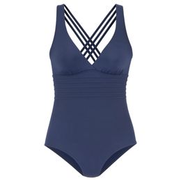 Lascana Damen Badeanzug, blau, Gr. 40, unifarben, Microfaser, Microfaser, Polyamid, Badeanz&uuml;ge, mit toller R&uuml;ckenl&ouml;sung und Shaping-Effekt