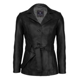 Lederjacke FELIX HARDY "Lederjacke mit G&uuml;rtel und Kn&ouml;pfen", Damen, Gr. M, schwarz, 100% Lammleder, Jacken