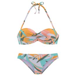 Sunseeker Damen B&uuml;gel-Bandeau-Bikini "Allis", gelb, Gr. 38, bedruckt, Microfaser, Microfaser, Bikini-Sets, mit Bl&auml;tterdruck