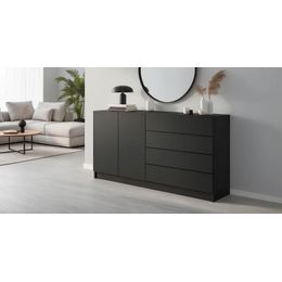 borchardt M&ouml;bel Sideboard BORCHARDT M&Ouml;BEL, B:152cm H:79cm T:35cm, schwarz, Holzwerkstoff, Wohnzimmer, Sideboards, "Vaasa, Kommode mit 2 T&uuml;ren und 4 Schubk&auml;sten auf
