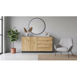borchardt M&ouml;bel Sideboard BORCHARDT M&Ouml;BEL, B:152cm H:79cm T:35cm, schwarz, Holzwerkstoff, Wohnzimmer, Sideboards, "Vaasa, Kommode mit 2 T&uuml;ren und 4 Schubk&auml;sten auf