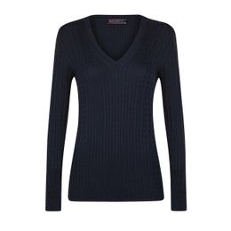 FELIX HARDY Damen V-Ausschnitt-Pullover "Kabelstrick-Pullover mit V-Ausschnitt"navy, Gr. XL, 100% Baumwolle, Pullover