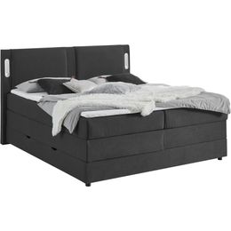 Boxbett Inosign, B:190cm L:208cmschwarz, Stoffbezug Nordic (100% Polyester), Komplettbetten, "Elverta inkl. Bettkasten und LED-Beleuchtung",