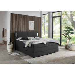 Boxbett Inosign "Elverta inkl. Bettkasten und LED-Beleuchtung", schwarz, B:190cm L:208cm, Stoffbezug Nordic (100% Polyester), Komplettbetten, erh&auml;ltlich in der Breite 180x200cm, Kopfteil in Kissenoptik