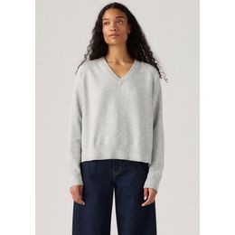 Levi's LEVI'S Damen V-Ausschnitt-Pullover "SUPER SOFT VNECK PULLOVER", grau, Gr. XS, unifarben, Strick, Obermaterial: 53% Baumwolle, 32% Polyester, 13%