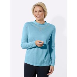 WITT Damen Stehkragenshirt mit Glitzersteinchen, aqua, Gr&ouml;&szlig;e 38