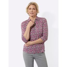 WITT Damen Poloshirt mit Glitzersteinchen, anthrazit-ros&eacute;-bedruckt, Gr&ouml;&szlig;e 40