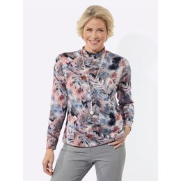 WITT Damen Stehkragenshirt im floralen Dessin, hortensie-rauchblau-bedruckt, Gr&ouml;&szlig;e 40