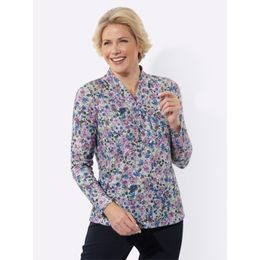 WITT Damen Winter-Shirt, hellgrau-orchidee-bedruckt, Gr&ouml;&szlig;e 38