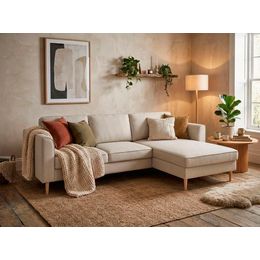 Ecksofa Home Affaire, B:232cm H:83cm T:161cm, beige, 100% Polyester, Wohnzimmer, Sofas, "Booster, whlw. mit Schlaffunktion & Bettkasten, Fu&szlig; Buche