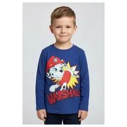 Langarmshirt PAW PATROL, Jungen, Gr. 116/122, blau, Jersey, Obermaterial: 100% Baumwolle, bedruckt, Basic normal, Rundhals, Shirts Langarmshirt