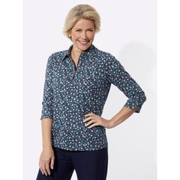 WITT Damen Poloshirt mit Glitzersteinchen, marine-t&uuml;rkis-bedruckt, Gr&ouml;&szlig;e 38