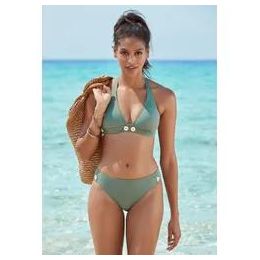 Triangel-Bikini Vivance, Damen, Gr. 38, Cup C/D, gr&uuml;n (oliv), Polyamid, unifarben, Bikini-Sets Triangel-Bikini, mit goldfarbenen Zierkn&ouml;pfen