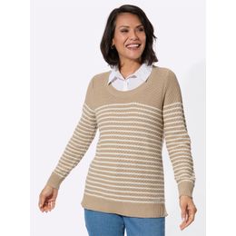 WITT Damen 2-in-1-Pullover mit gerippten Abschl&uuml;ssen, beige-ecru-gemustert, Gr&ouml;&szlig;e 40