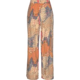 Buffalo Damen Palazzohose, orange-blau-bedruckt, Gr&ouml;&szlig;e 38