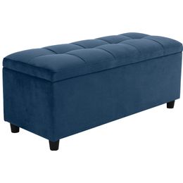 Bettbank, B:100cm H:42,5cm T:40cm, blau, Holzwerkstoff, Massivholz, Polyester, Schlafzimmer, Sitzb&auml;nke, "Abgesteppt", Mit Stauraum, auch als