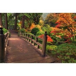 papermoon Fototapete "Autumn Bridge", B/L: 2m x 1,49m, Bahnen: 4 Stk., bunt, Tapeten