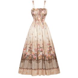 JIORO Sommerkleid 'BAROQUE FLOWERS' Damen Gr&ouml;&szlig;e 32 beige Winterkleid