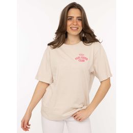 Zwillingsherz Damen T-Shirt ""Feel Good Club""beige, Gr. S, bestickt, unifarben, Sweatware, Obermaterial: 100% Baumwolle, Shirts, Rundhals,