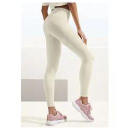 Seamless Leggings Lascana "Po Push Up", Damen, Gr. L (44/46), N-Gr, beige (sand), Obermaterial: 91% Polyamid, 8% Elasthan, 1% Polyester, unifarben, figurbetont lang, Hosen, mit Rippstruktur und Shapingeffekt, Sporthose, Sportleggings