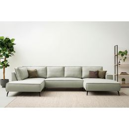 Wohnlandschaft Home Affaire, B:354cm H:83cm T:193cmhellgr&uuml;n, Sofas, "Tvinnu, moderne U-Form, Couch in Cord oder Webstoff in Leinenoptik", Recamiere