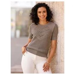 Ajourpullover Inspirationen "Pullover", Damen, Gr. 48, grau (taupe), 100% Baumwolle, unifarben, Pullover