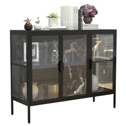Standvitrine Vcm, B:100cm H:80cm T:35cm, schwarz, Obermaterial: 100% Metall MT., Schr&auml;nke, "Stahl Glas Vitrine Sideboard Kommode Floka L"