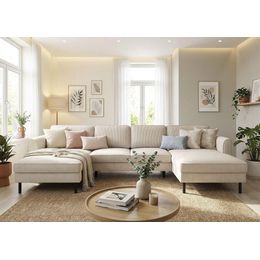Wohnlandschaft Home Affaire, B:305cm H:83cm T:161cmcannoli cream, 88% Polyester, 12% Nylon, Sofas, "Booster II, whlw. mit Schlaffunktion &