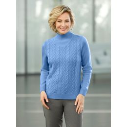 WITT Damen Stehkragenpullover im Strickmuster-Mix, himmelblau, Gr&ouml;&szlig;e 38