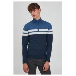 Troyer Blend "BHNaresh", Herren, Gr. XL, blau (marineblaus), Feinstrick, 100% Baumwolle, gestreift, regular fit normal, ohne Ausschnitt, Pullover Troyer, Feinstrick Troyer im Colorblock-Design