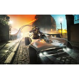 papermoon Fototapete "RETRO AUTO-ALTSTADT FANTASIE VINTAGE SPORT RACING XXL", B/L: 2m x 1,49m, Bahnen: 4 Stk., bunt, Schlafzimmer, Tapeten