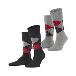 Burlington Damen Socken "Everyday Argyle 2er-Pack", Gr. 40oil melange, Baumwollmischung, Argyle-Muster, Socken, atmungsaktiv