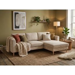 Ecksofa Home Affaire "Booster, whlw. mit Schlaffunktion & Bettkasten, Fu&szlig; Buche lackiert", beige (cream), B:232cm H:83cm T:161cm, 92% Polyester, 8% Polyamid, Sofas, Ecksofa, Recamiere beidseitig montierbar, L-Form, in Cord & Struktur, B: 232 cm