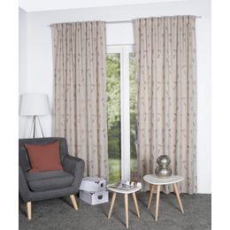 Vorhang Home Wohnideen, B:140cm H:245cm, beige, Polyester, Wohnzimmer, Gardinen, "FOGLIO", Kombibandschal, Leinenoptik, bestickt