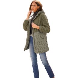 Heine Witt Damen Longjacke Materialmix aus Teddy und Stepp, khaki, Gr&ouml;&szlig;e 48