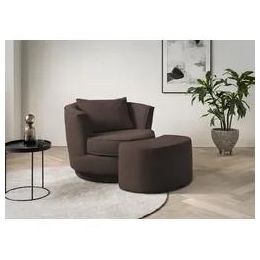 Drehsessel Home Affaire "MAISIE, Love Seat,Lese-Sessel,Sessel-Set, mit Hocker", braun, B:95cm H:77cm T:133cm, Sessel, Drehsessel, in MEGA CORD und Web-Velours, drehbar 360 Grad mit Hocker