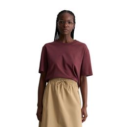 Marc O'Polo Damen T-Shirt "aus Interlock-Jersey"merlot rot, Basic, Gr. L, MARC O'POLO DENIM, unifarben, Obermaterial: 100% Baumwolle, Shirts