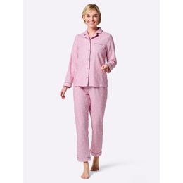 w&auml;schepur w&auml;schepur Damen Pyjama in Finette-Qualit&auml;t, ros&eacute;-bedruckt, Gr&ouml;&szlig;e 52/54