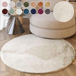 Hochflor-Teppich Esprit, H:25mm &Oslash;:100cm, beige, Kunstfaser, Teppiche, "Alice ESP-4377 Kunstfell", Kaninchenfell-Haptik, besonders weich und dicht,