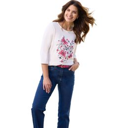 Damen 3/4-Arm-Shirt mit Glitzersteinchen ecru-marine, Gr&ouml;&szlig;e 38