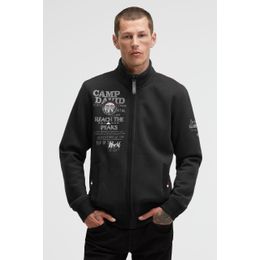 CAMP DAVID Herren Sweatjackeschwarz, Gr. S, bedruckt, bestickt, Material: 50% Baumwolle, 50% Polyester, Sweatjacken, mit Stehkragen