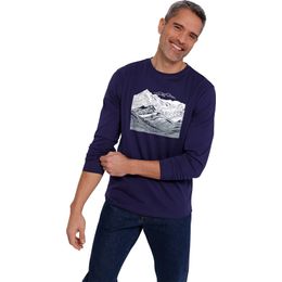 Herren Langarmshirt mit Gebirgs-Druckmotiv marine, Gr&ouml;&szlig;e 56/58