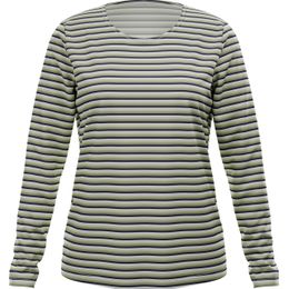 Damen Langarmshirt in Baumwoll-Qualit&auml;t, gestreift schilf-marine-geringelt, Gr&ouml;&szlig;e 40