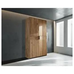 Kleiderschrank Home Affaire "Huven, Kleiderschrank mit viel Stauraum, aus Massivem Eichenholz", braun (eiche), B:104cm H:218cm T:65cm, Massivholz, Schr&auml;nke, Kleiderschrank, Scandi, 218cm Hoch, 1 Kleiderstange & 1 Fach, B&uuml;gelgriff & Soft-Close