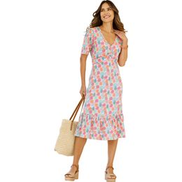 Damen Jerseykleid mit Deko-Knoten ozean-fuchsia-bedruckt, Gr&ouml;&szlig;e 38