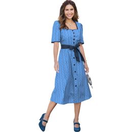 Damen Trachtenkleid mit Bindeg&uuml;rtel mittelblau-dunkelblau-bedruckt, Gr&ouml;&szlig;e 38