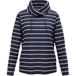 Damen Sweatshirt mit &uuml;berlappendem Kragen marine-ecru-geringelt, Gr&ouml;&szlig;e 38