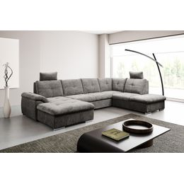 Wohnlandschaft WERK2 "Arena, B/T: 339/220 cm breit, moderner, einladender Sitzkomfort", anthrazit, B:339cm H:102cm T:220cm, 100% Polyester, Sofas, Wohnlandschaft, 2x Kopfst&uuml;tzen, Schlaffunktion und Bettkasten, U-Form