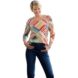 Damen 3/4-Arm-Shirt aus reiner Baumwolle ecru-terra-bedruckt, Gr&ouml;&szlig;e 38